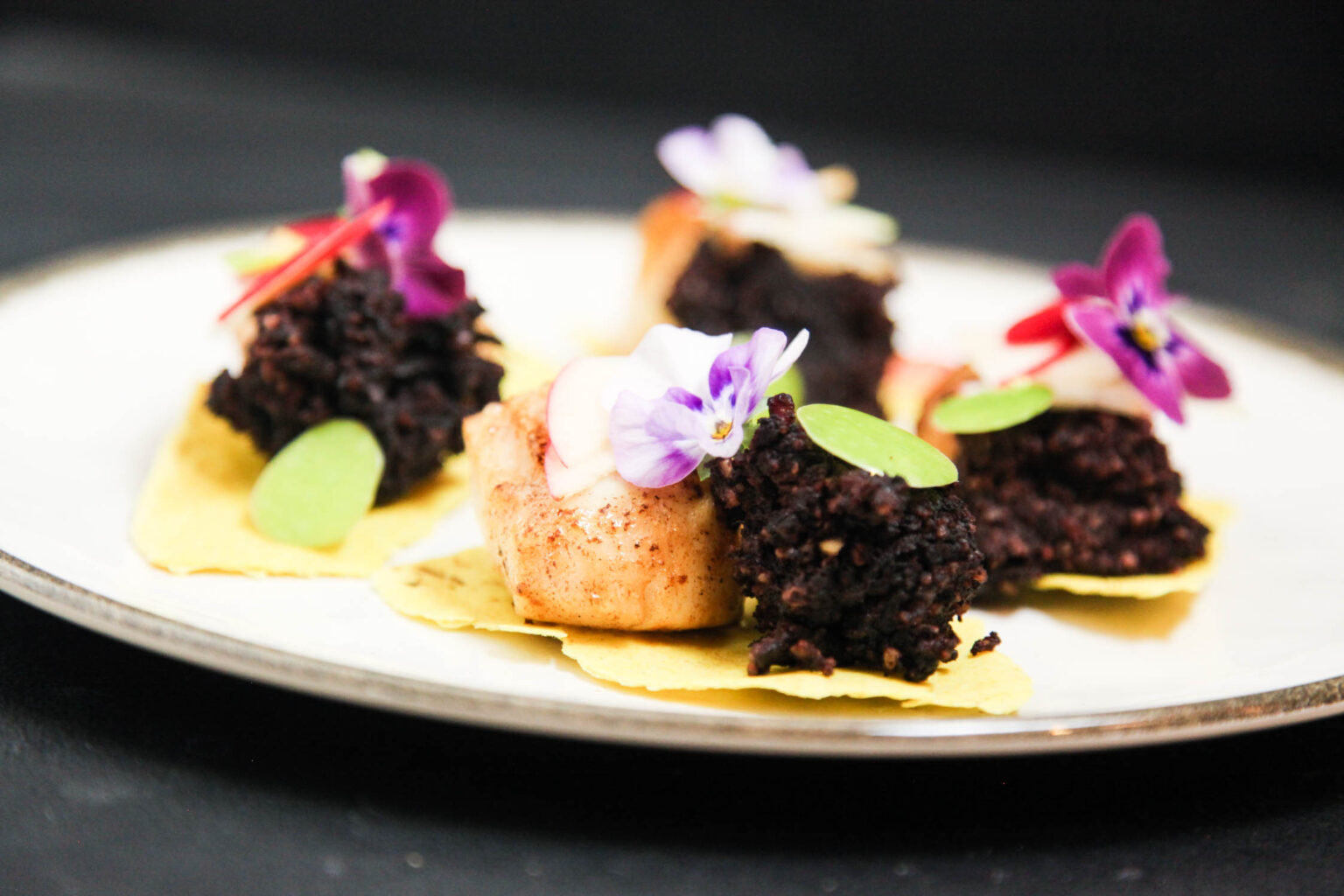 Fancy Starter with Scallops Black Pudding and Apple - Berries & Spice
